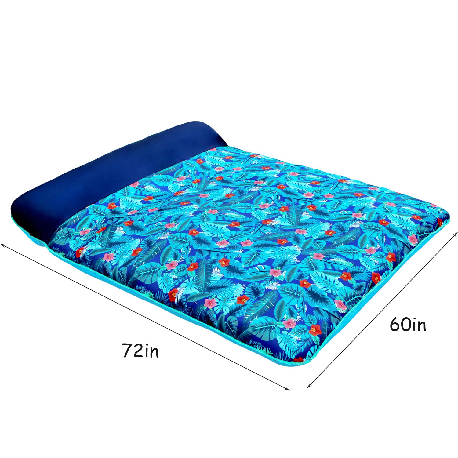 FindUWill Oversized Pool Floats Raft, 1-2 Person, 72'' X 60'' Giant Fabric-Covered Pool Floats Adult Size, Inflatable Floating Mat with Headrest Ultra-Comfort Summer Pool Lounger Floatie