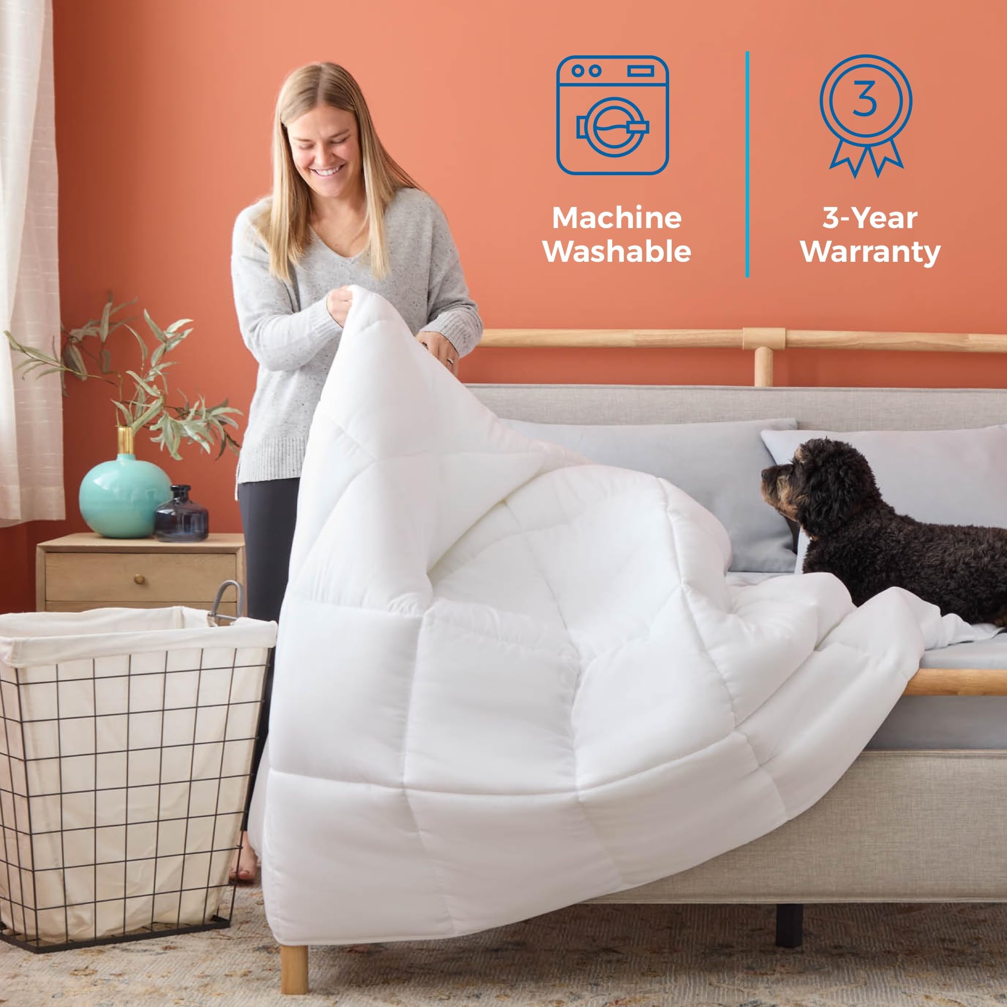 LINENSPA All-Season White Goose Down Alternative Quilted Comforter with Corner Duvet Tabs - Cal King Size