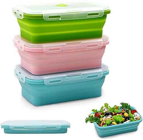 Alimat PluS Silicone Food Storage Containers with Lids - 3 Pack Set 40oz/1200ml Collapsible Meal Prep Lunch Containers - Microwave, Freezer and Dishwasher Safe