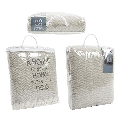 Pavilion Gift Company A House is Not A Home Without A Dog 50x60 Super Soft Herringbone Chevron Tassel Throw Blanket, Gray