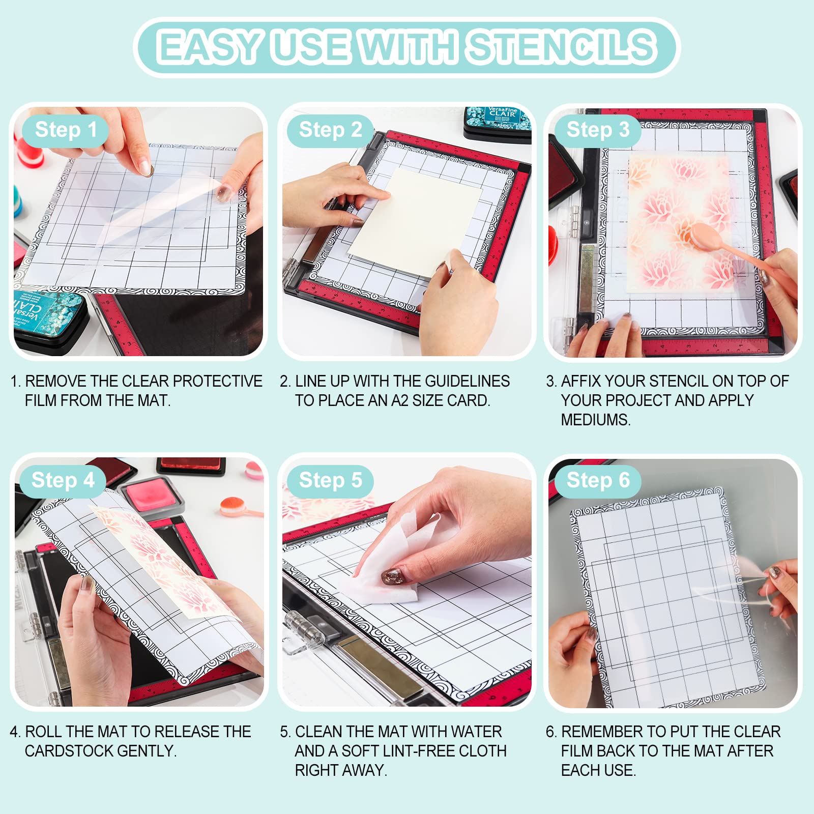 5 PCS Low Stick Mat Sticky Non-Slip Flexible Gridded Stamp Mats, 2 Standard and 3 Mini Multi-Use Low Tack Mat,for Stamping Platform Adhesived Sheet Stamp Scrapbooking Craft Accessory