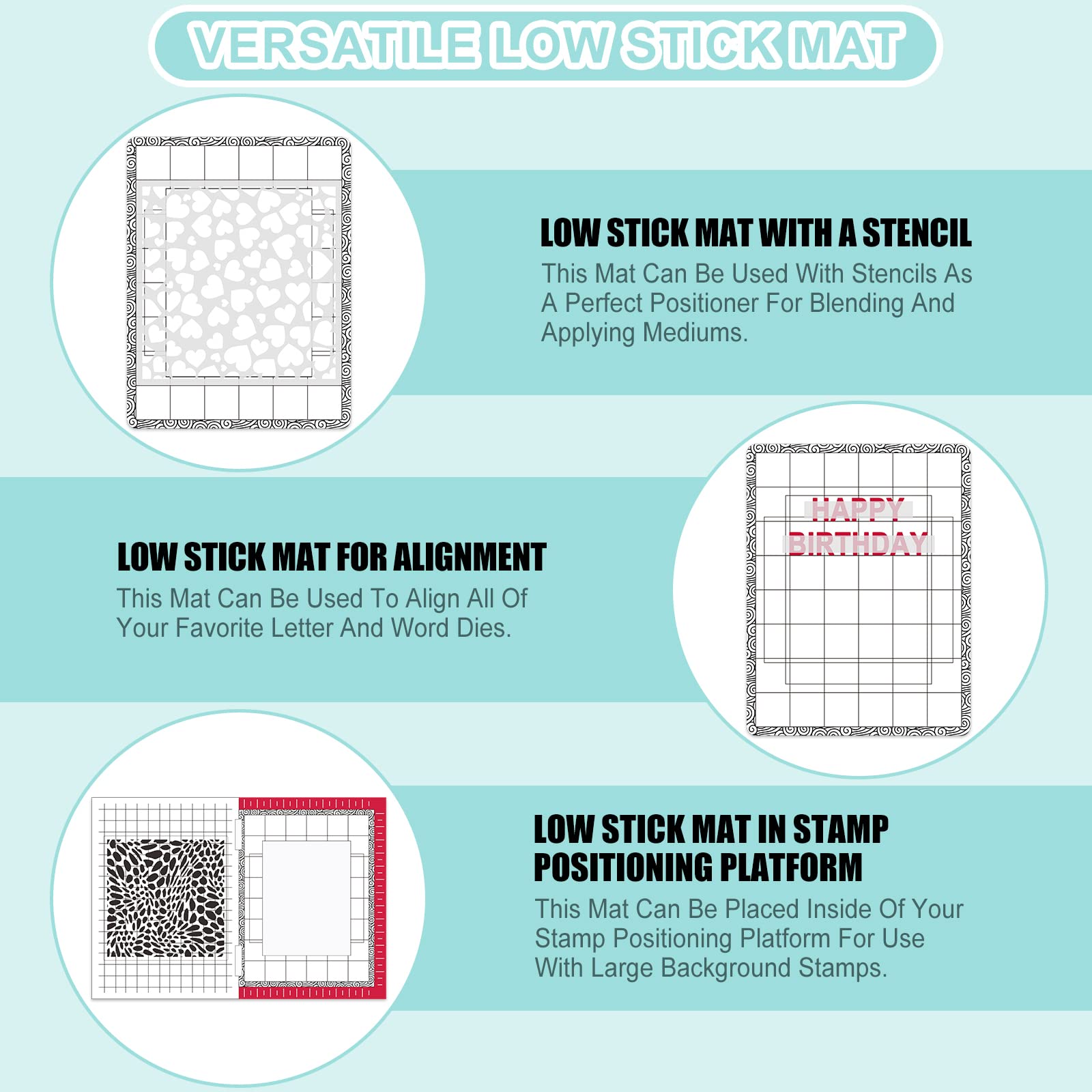 5 PCS Low Stick Mat Sticky Non-Slip Flexible Gridded Stamp Mats, 2 Standard and 3 Mini Multi-Use Low Tack Mat,for Stamping Platform Adhesived Sheet Stamp Scrapbooking Craft Accessory