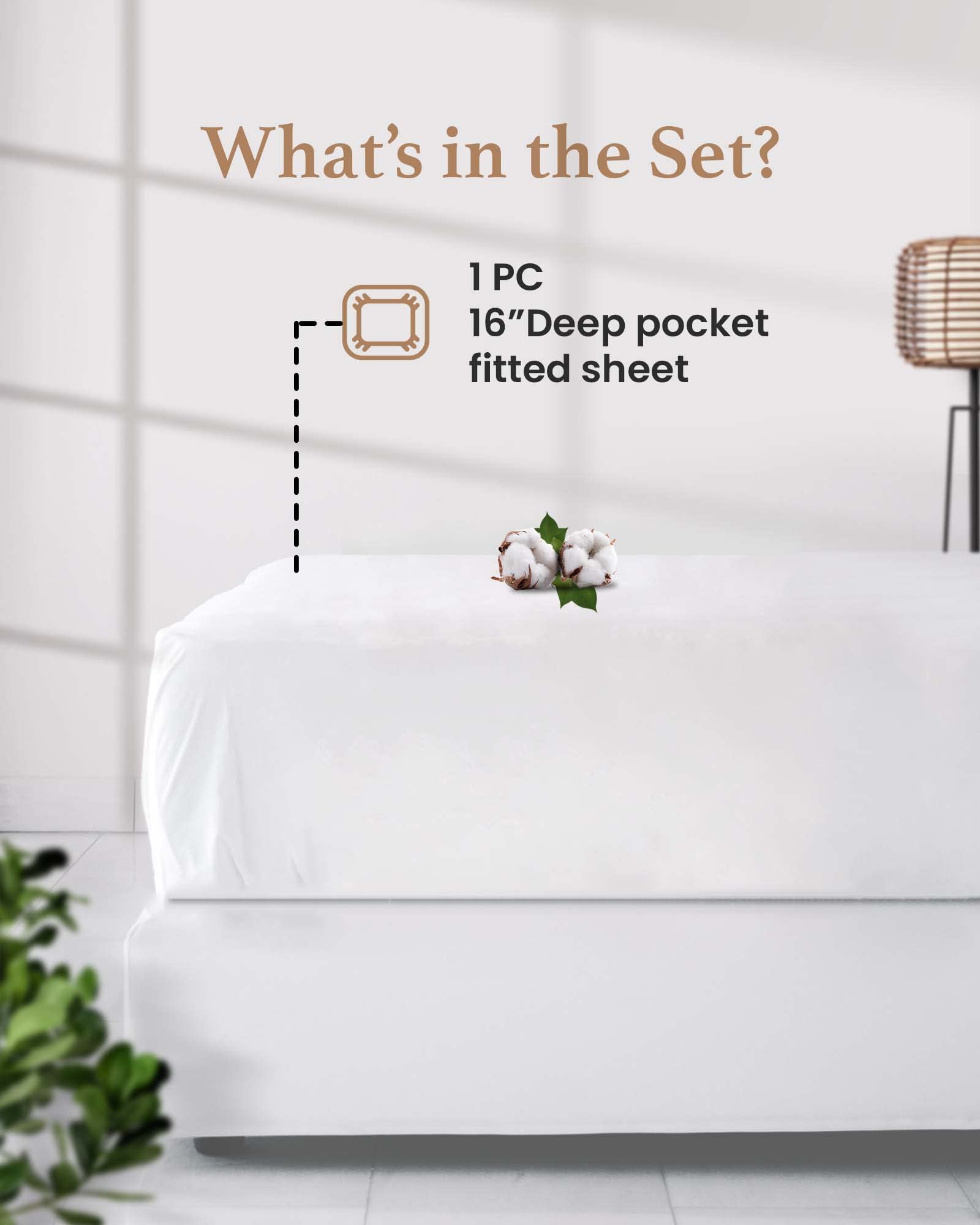 Good Sleep Bedding Fitted Sheet Full - 800 TC Full Size Fitted Sheet Only, 100% Egyptian Cotton, Soft & Breathable Full Fitted Sheet, 16" Deep Pocket Fitted Sheets Full Size Bed, Sateen Weave - White