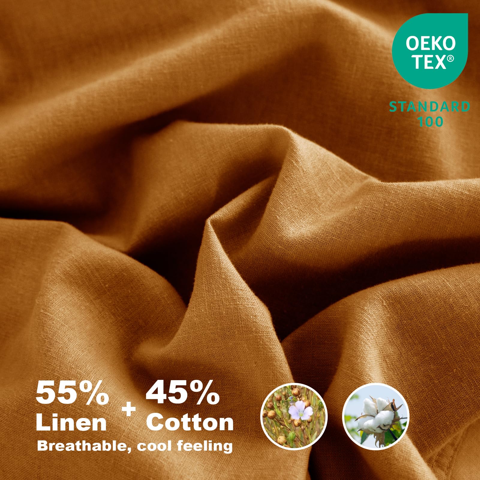 Talasily Linen Sheets California King Linen Bed Sheet 4 Piece Breathable Cotton Bed Sheets, Linen Cotton Blend Sheets for All Seasons- Deep Pockets, Easy-Fit, (California King, Caramel)