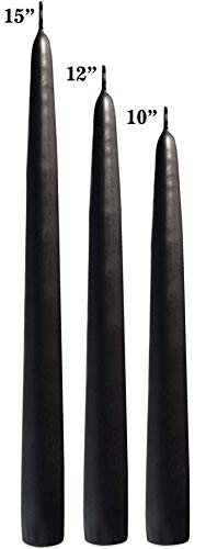 Black Taper Candles 12 Inch Tall Unscented Elegant Premium Quality Dripless Smokeless Hand-Dipped - Set of 12 - for Holiday Decoration Wedding Dinner Table Birthday Made in USA