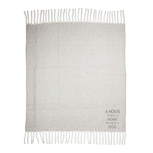 Pavilion Gift Company A House is Not A Home Without A Dog 50x60 Super Soft Herringbone Chevron Tassel Throw Blanket, Gray