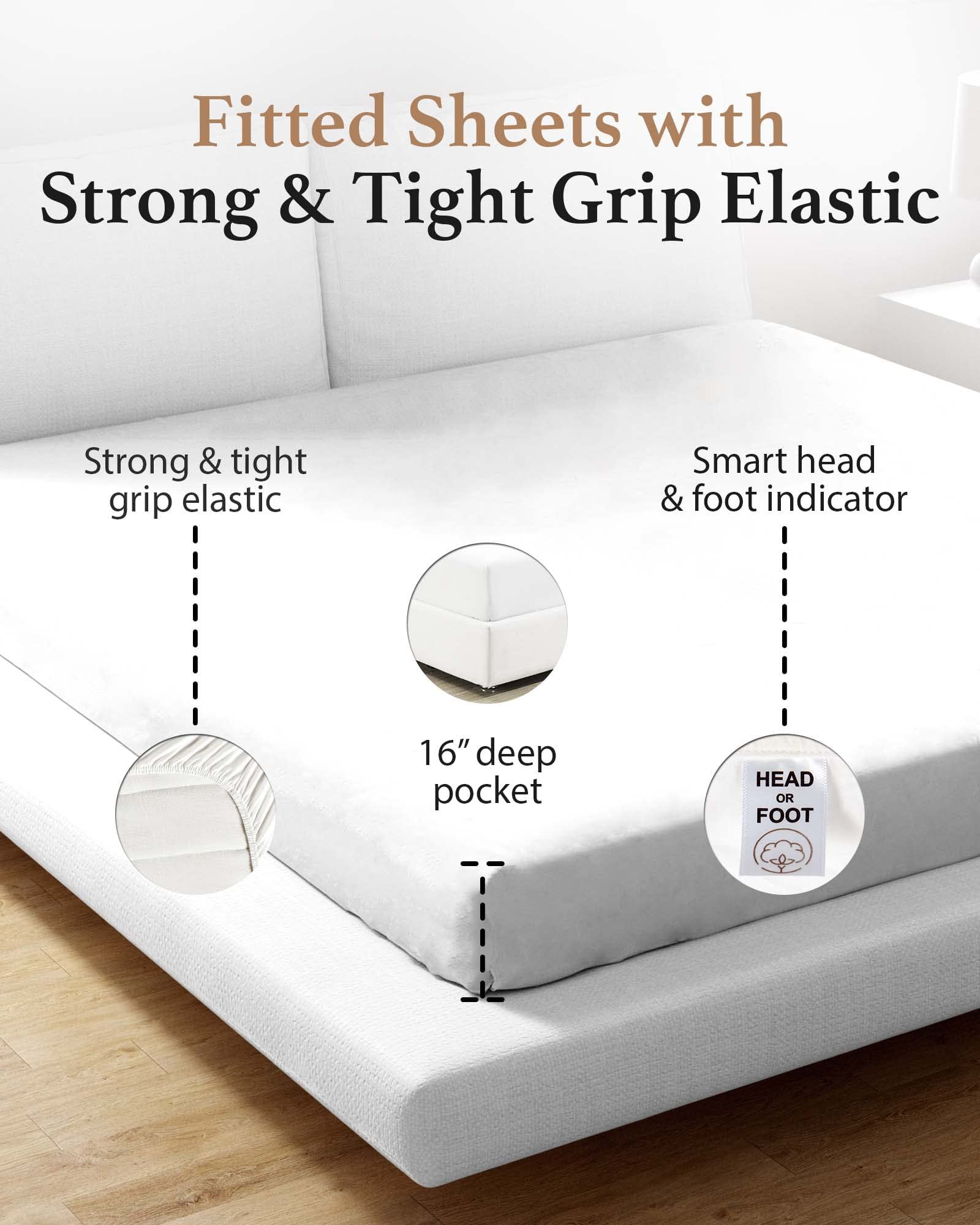 Good Sleep Bedding Fitted Sheet Full - 800 TC Full Size Fitted Sheet Only, 100% Egyptian Cotton, Soft & Breathable Full Fitted Sheet, 16" Deep Pocket Fitted Sheets Full Size Bed, Sateen Weave - White