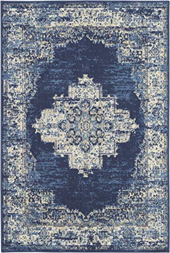 Nourison Grafix Navy Blue 5'3" x 7'3" Persian Area -Rug, Modern, Easy -Cleaning, Non Shedding, Bed Room, Living Room, Dining Room, Kitchen (5x7)