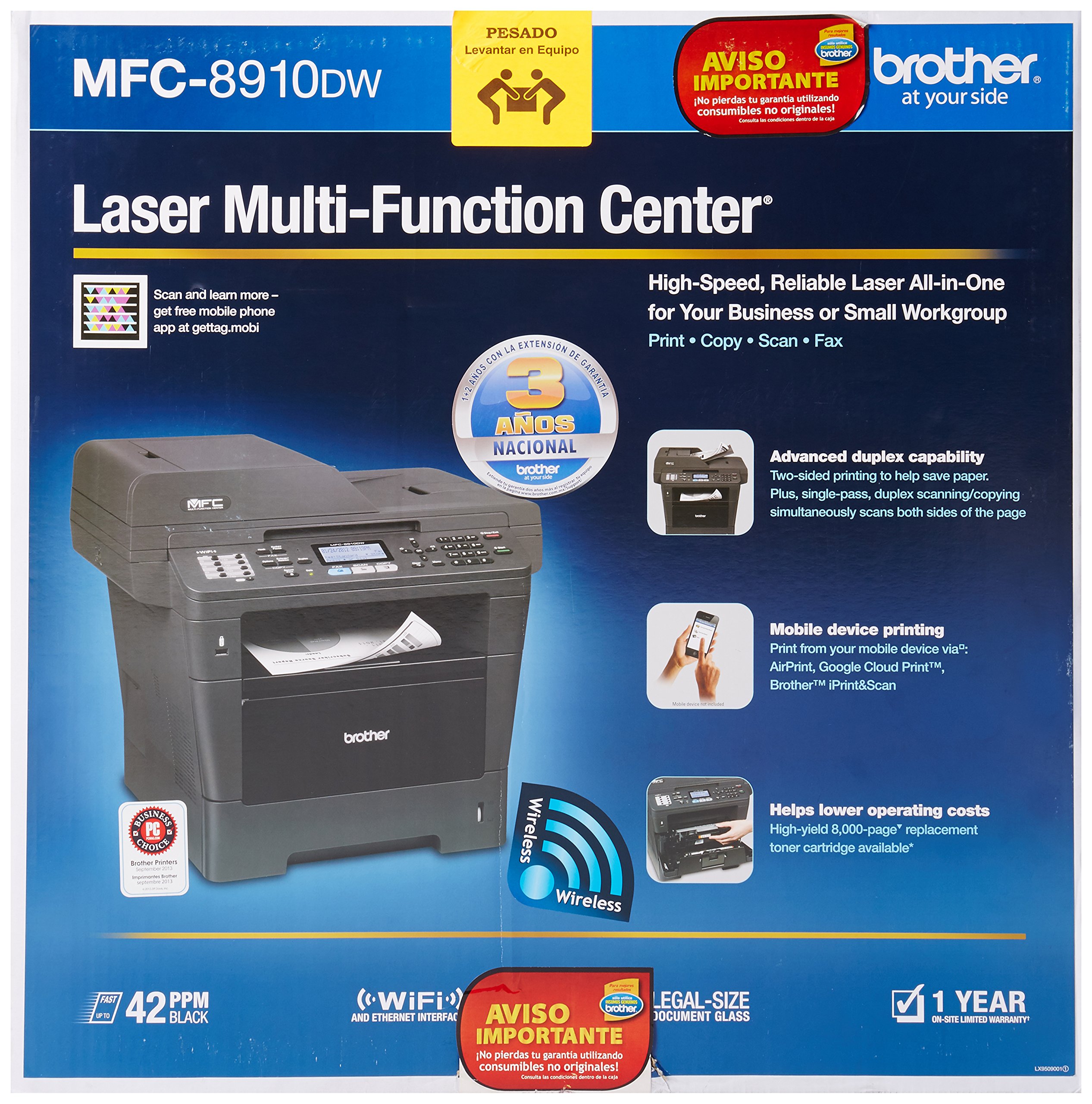 Brother Printer MFC8910DW Wireless Monochrome Printer with Scanner, Copier and Fax, Amazon Dash Replenishment Ready