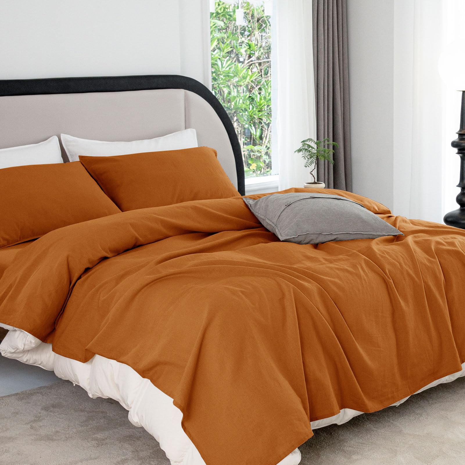 Talasily Linen Sheets California King Linen Bed Sheet 4 Piece Breathable Cotton Bed Sheets, Linen Cotton Blend Sheets for All Seasons- Deep Pockets, Easy-Fit, (California King, Caramel)