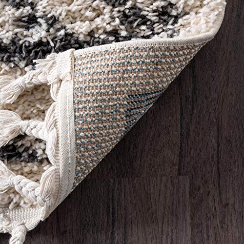 nuLOOM Mackie Moroccan Diamond Tassel Shag Area Rug, 5' 3" x 7' 7", Off-white