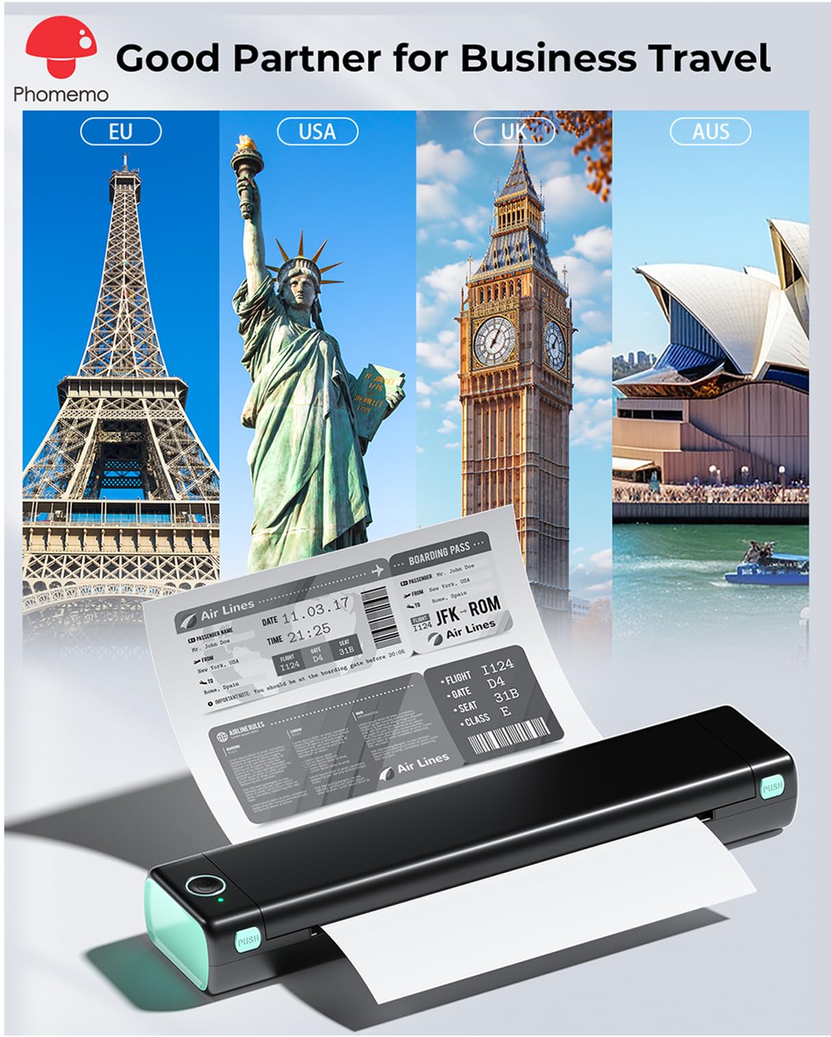Phomemo Portable Printer Wireless for Travel, [New] M08F-Letter Bluetooth Mobile Printer Support 8.5" X 11" US Letter, No-Ink Thermal Compact Printer, Compatible with Android and iOS Phone & Laptop