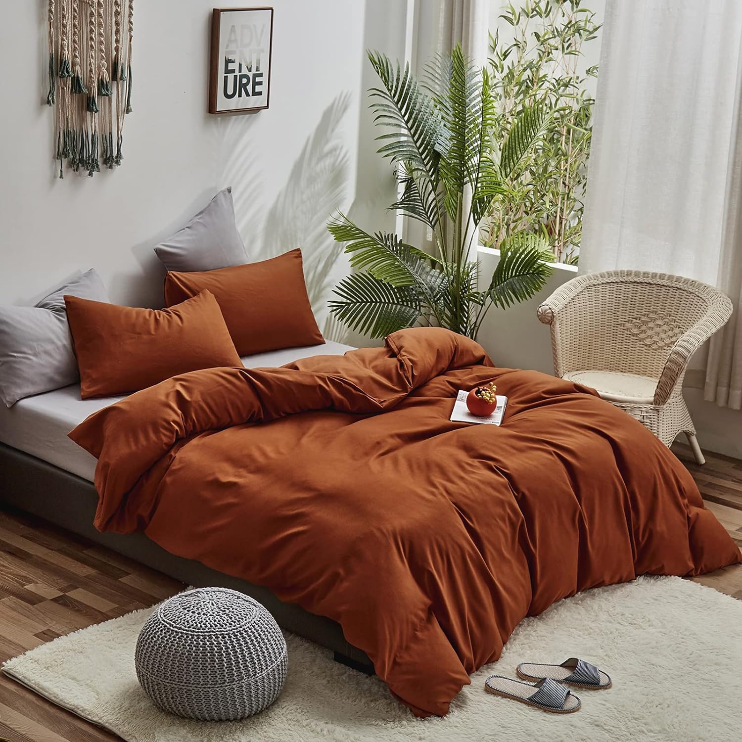 Houseri Burnt Orange Comforter Set California King Rust Orange Bedding Caramel Terracotta Cal King Comforter Sets Soft Comfy Women Men Aesthetic Cinnamon Reddish Brown Bed Quilts Blanket Cal King Size