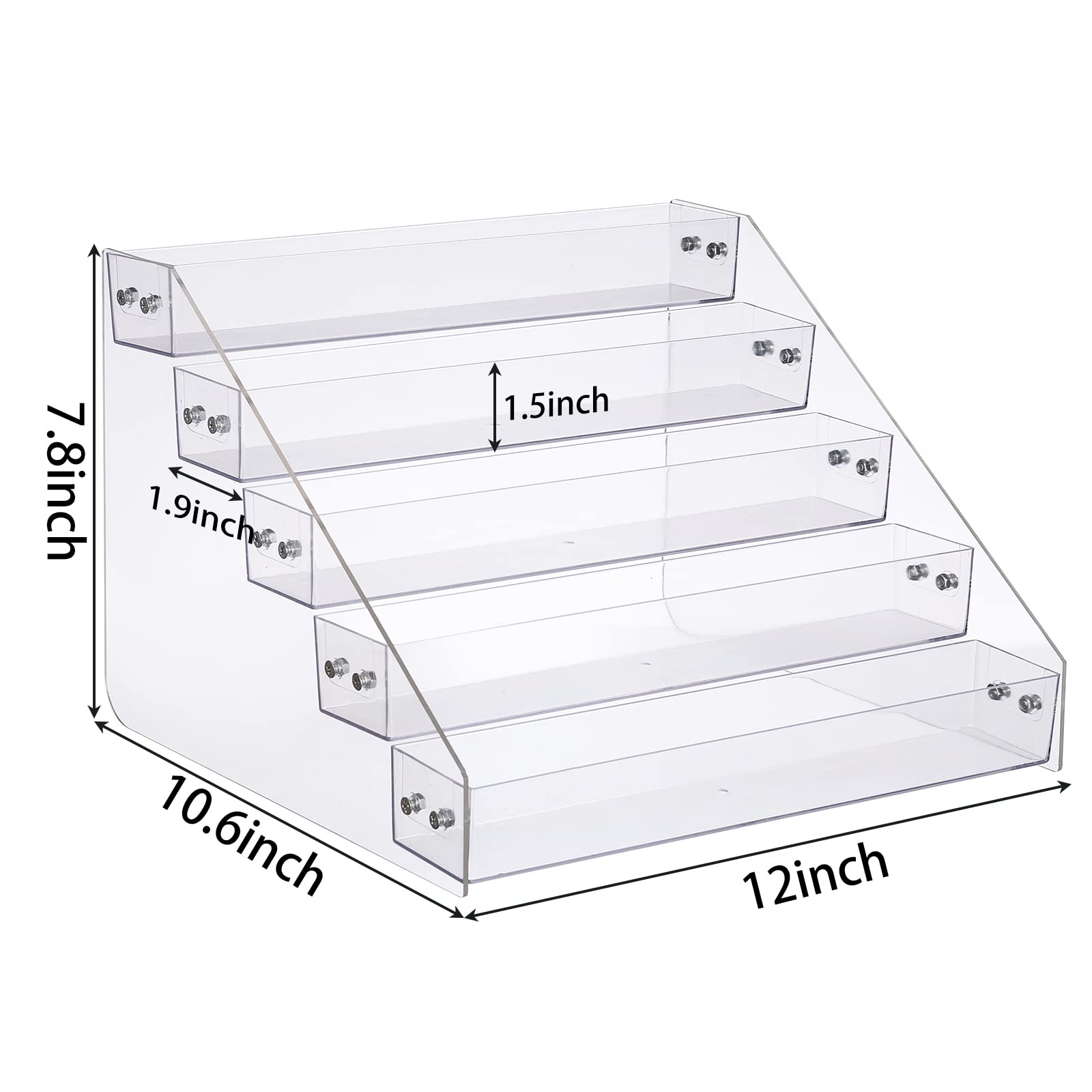 Kihor Tiered Spice Rack Acrylic, Spice Rack Shelf Seasoning Organizer for Countertop, Cabinet, Pantry, Kitchen Storage - 5 Tier