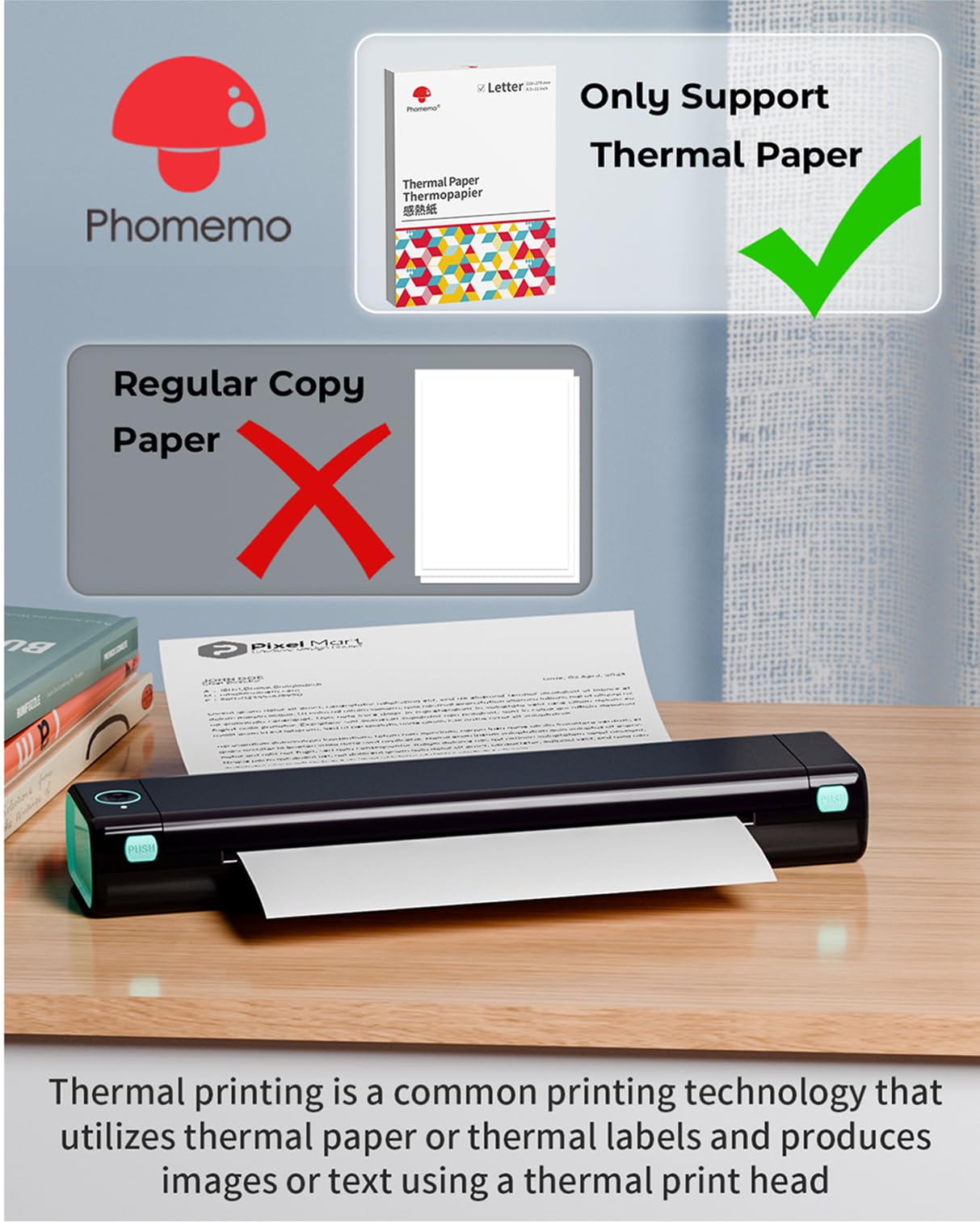 Phomemo Portable Printer Wireless for Travel, [New] M08F-Letter Bluetooth Mobile Printer Support 8.5" X 11" US Letter, No-Ink Thermal Compact Printer, Compatible with Android and iOS Phone & Laptop