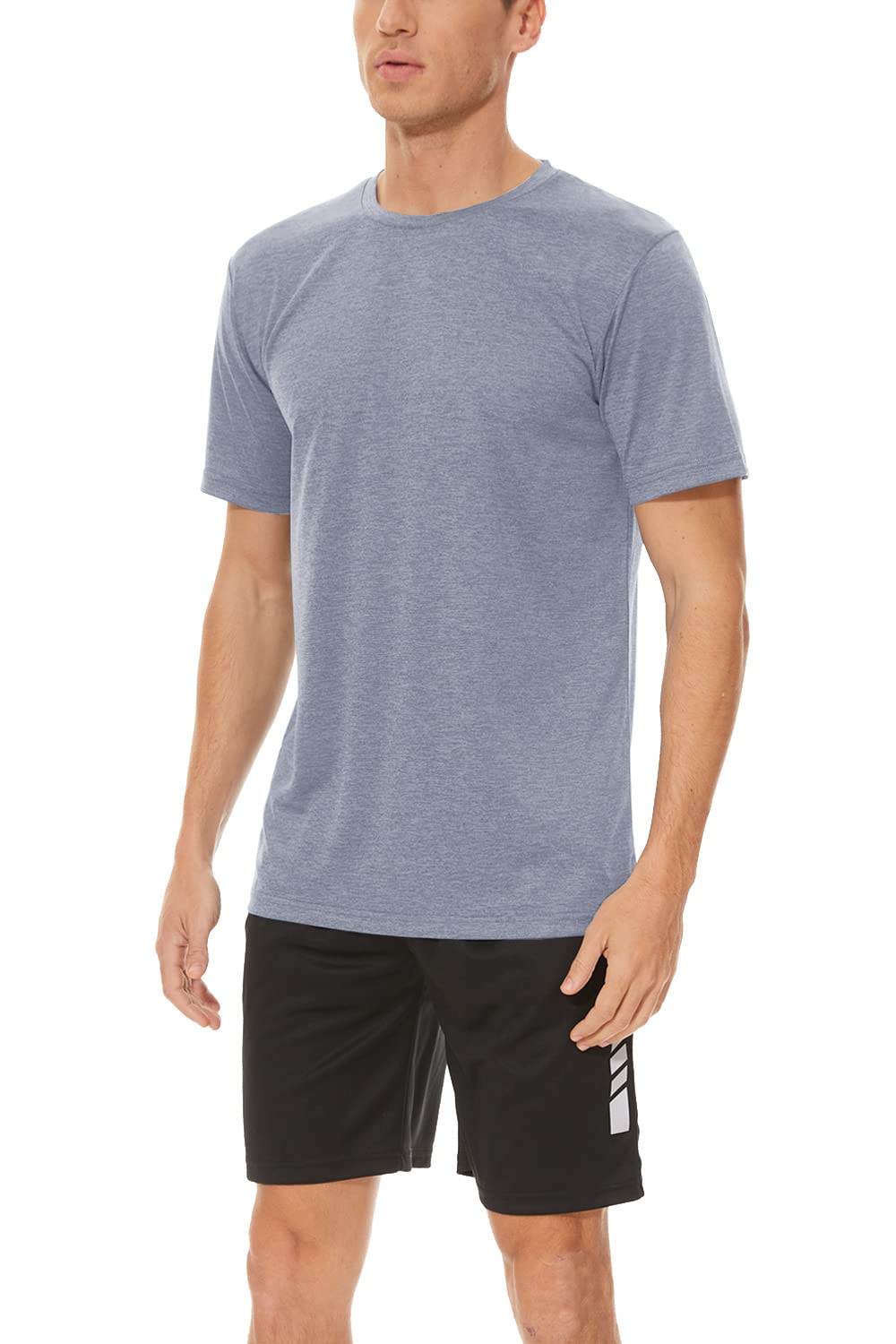 KEFITEVD Athletic Shirts for Men Breathable Quick Dry Gym Training Outdoor Running T-Shirt Short Sleeve Cool Shirt Light Grey