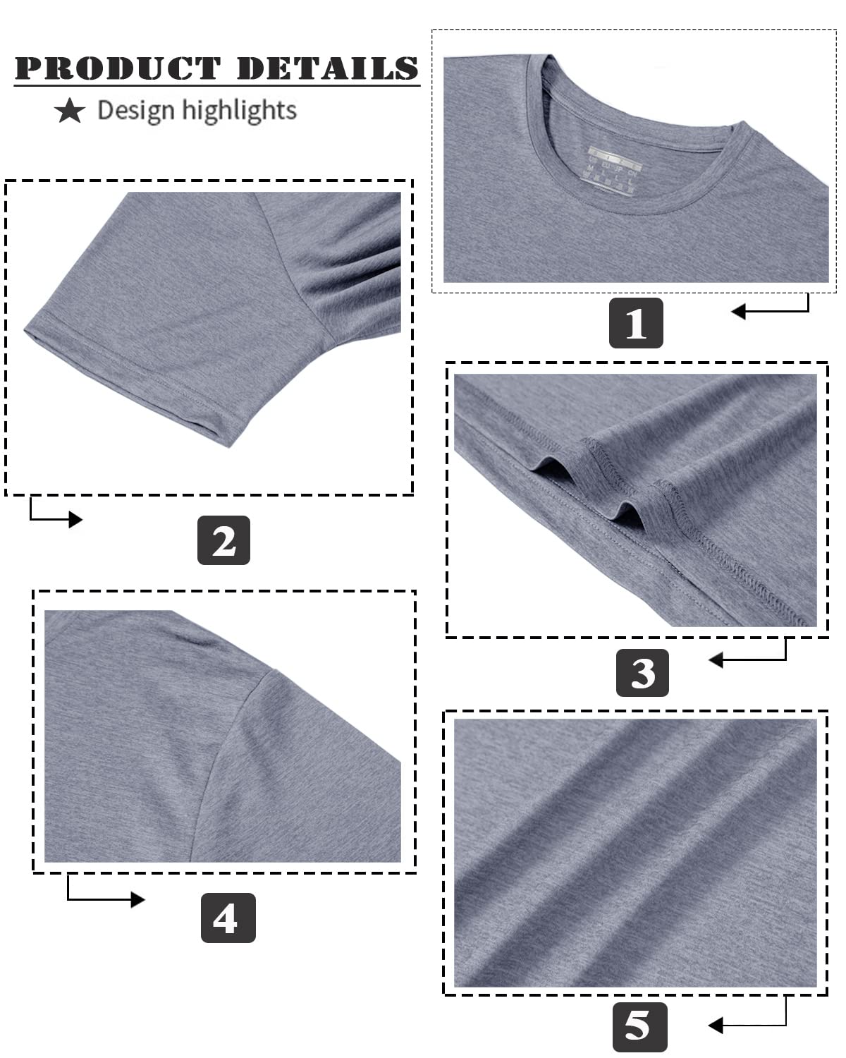 KEFITEVD Athletic Shirts for Men Breathable Quick Dry Gym Training Outdoor Running T-Shirt Short Sleeve Cool Shirt Light Grey