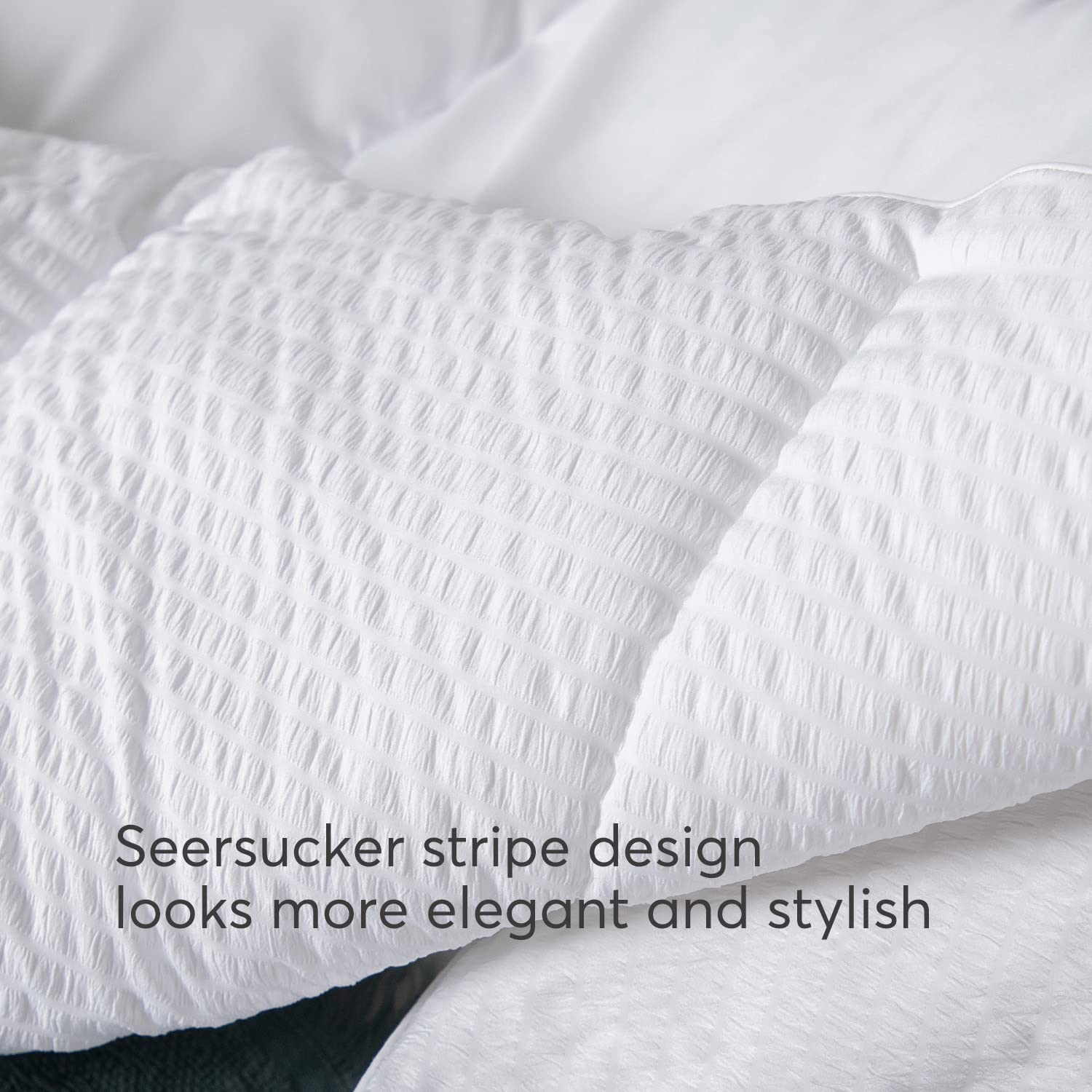 KASENTEX Winter Warmth Quilted Comforter Set King with 2 Pillow Shams, Cozy Soft Seersucker Bedding Set Textured, Down Alternative Fill(King Set, White)