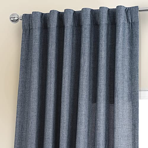 HPD HALF PRICE DRAPES Italian Linen Curtains for Bedroom & Living Room 96 Inches Long Room Darkening Curtains (1 Panel), 50W X 96L, Sweden Blue