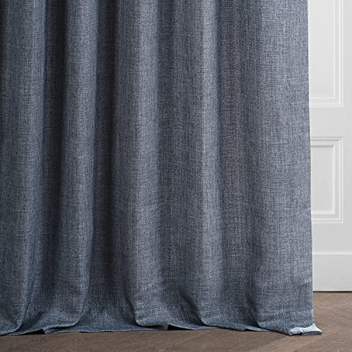 HPD HALF PRICE DRAPES Italian Linen Curtains for Bedroom & Living Room 96 Inches Long Room Darkening Curtains (1 Panel), 50W X 96L, Sweden Blue