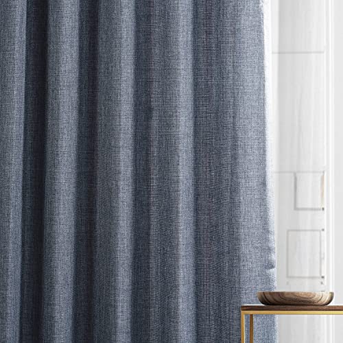 HPD HALF PRICE DRAPES Italian Linen Curtains for Bedroom & Living Room 96 Inches Long Room Darkening Curtains (1 Panel), 50W X 96L, Sweden Blue