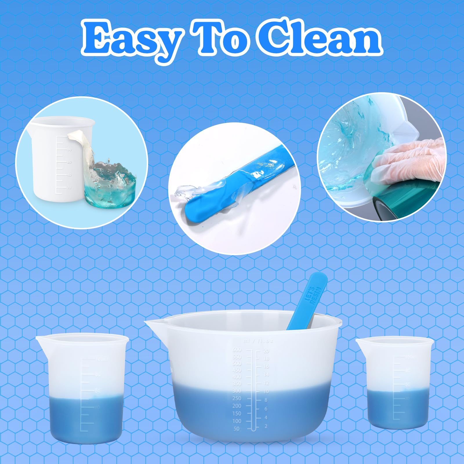 LET'S RESIN Silicone Measuring Cups,Resin Supplies with 600ml/20oz&100ml Thickening&Polishing Resin Mixing Cups,Easy to Clean,Silicone Stir Sticks,Silicone Cups for Epoxy Resin Mixing