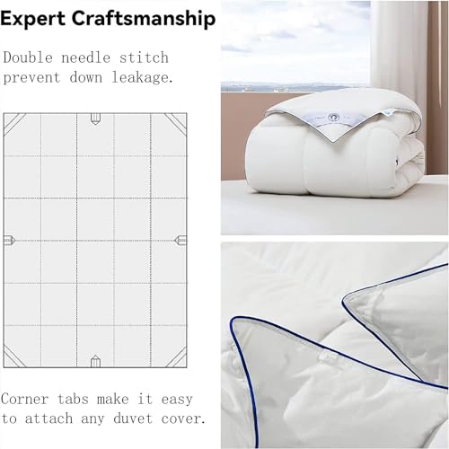 HOMCHANG GOOSE Down Comforter King Size Duvet Insert Hotel Fluffy Comforter 850+ Fill Power Duvet Winter Warm 106x90 inches White Comforter 100% Cotton Soft Duvet Cover with 8 Corner Tabs, 70oz