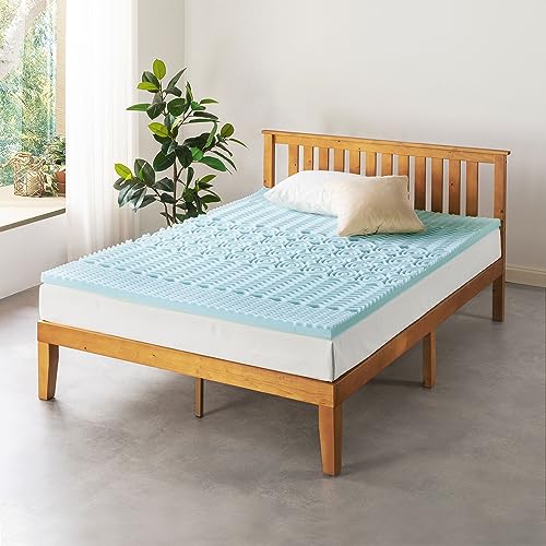Mellow 2 Inch 5-Zone Memory Foam Mattress Topper, Cooling Gel Infusion, Full, Blue