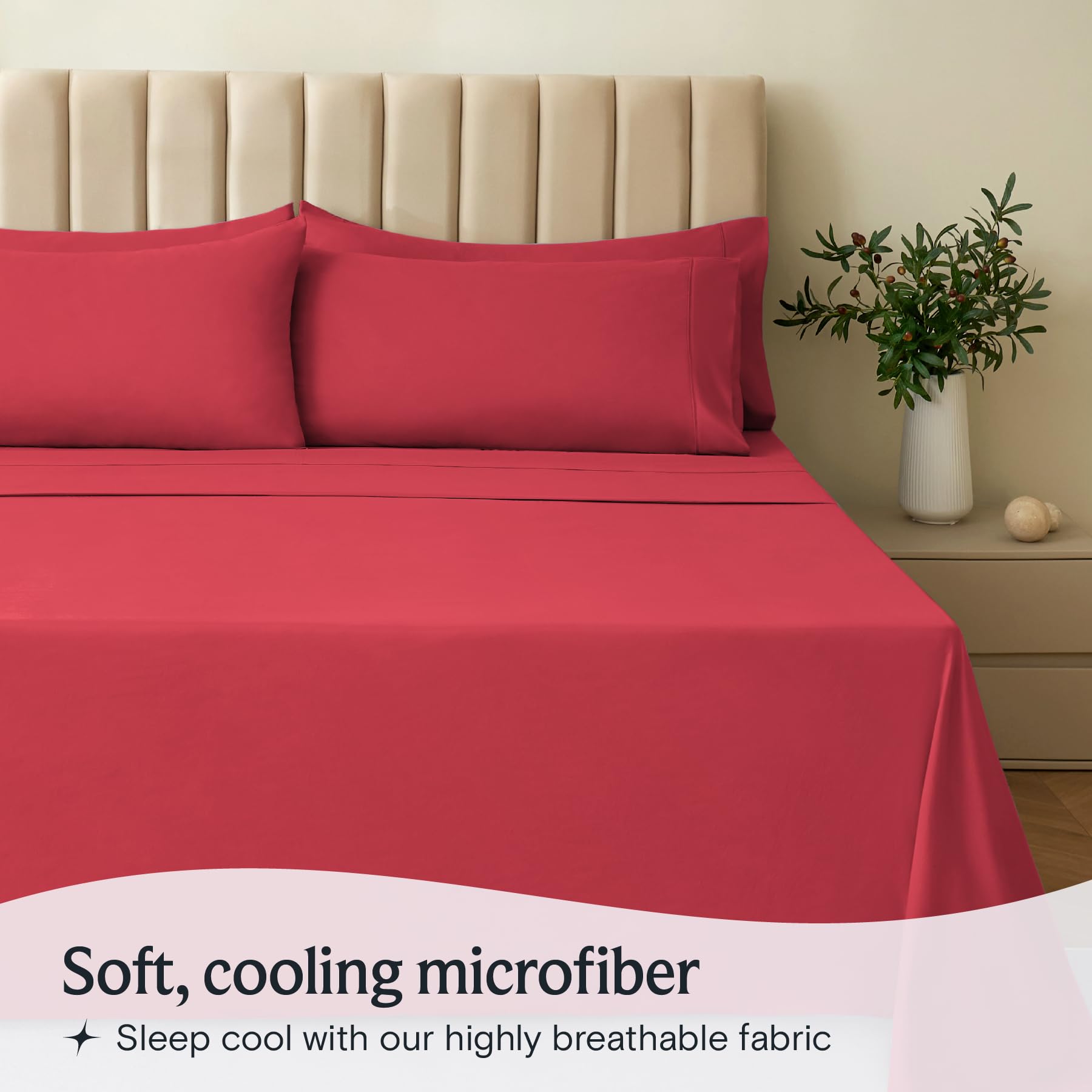 LuxClub 4 PC California King Sheet Set, Breathable Luxury Bed Sheets, Deep Pockets 18" Wrinkle Free Cooling Sheets Machine Washable Hotel Bedding Silky Soft - Red Cal King