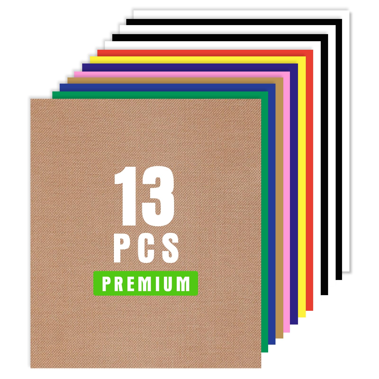 XSEINO HTV Heat Transfer Vinyl for T-Shirts 12"x10" -13Pack Perfect Iron On Vinyl for Cricut, Silhouette Cameo or Heat Press Machine - 9 Assorted Colors Iron on Vinyl(Total 12in*10ft)