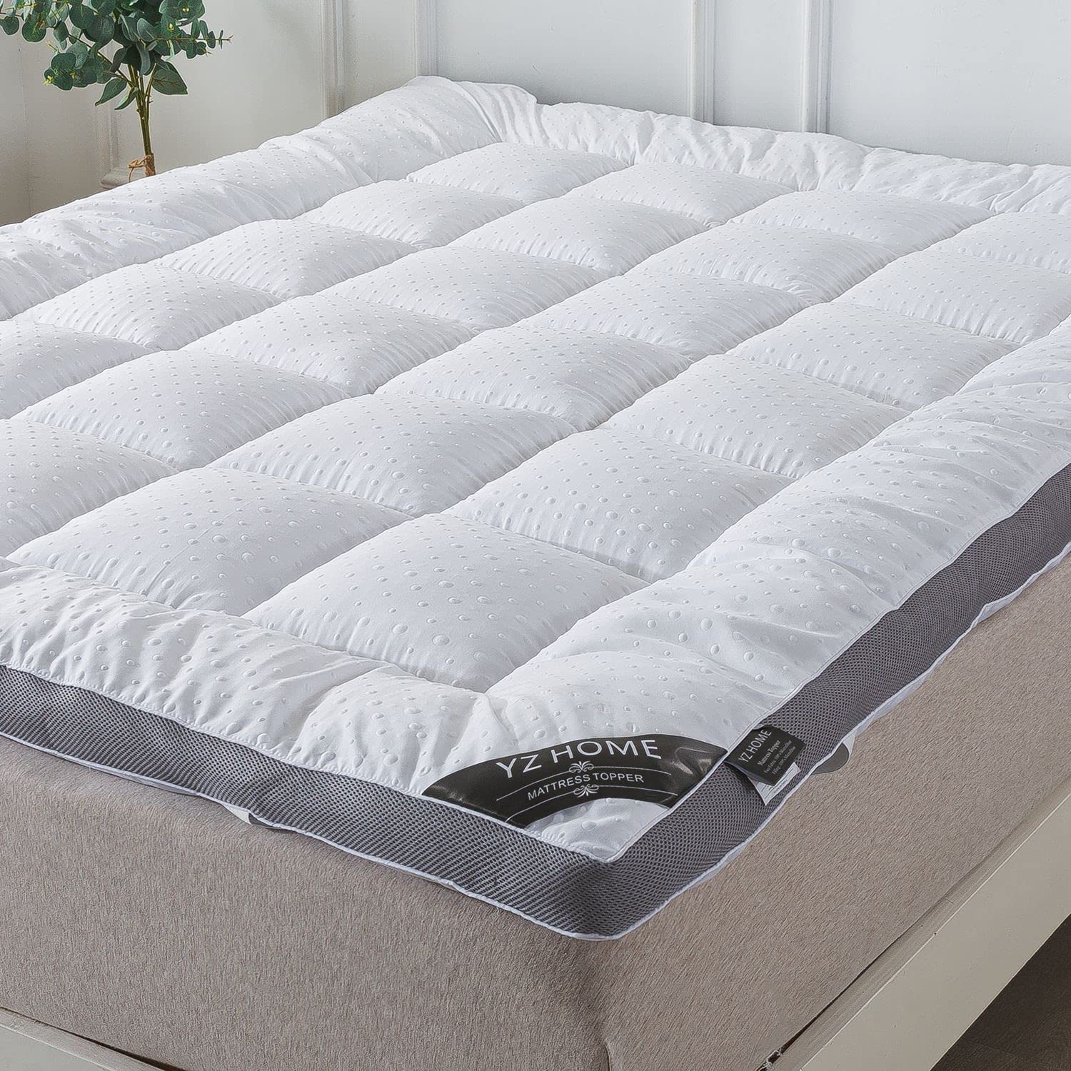 YZ HOMTEX Mattress Topper Full Mattress Pad Protector - Quality Plush Luxury Down Alternative Pillow Top - 3inch Extra Thick Mattress Cover (Full Size ), White