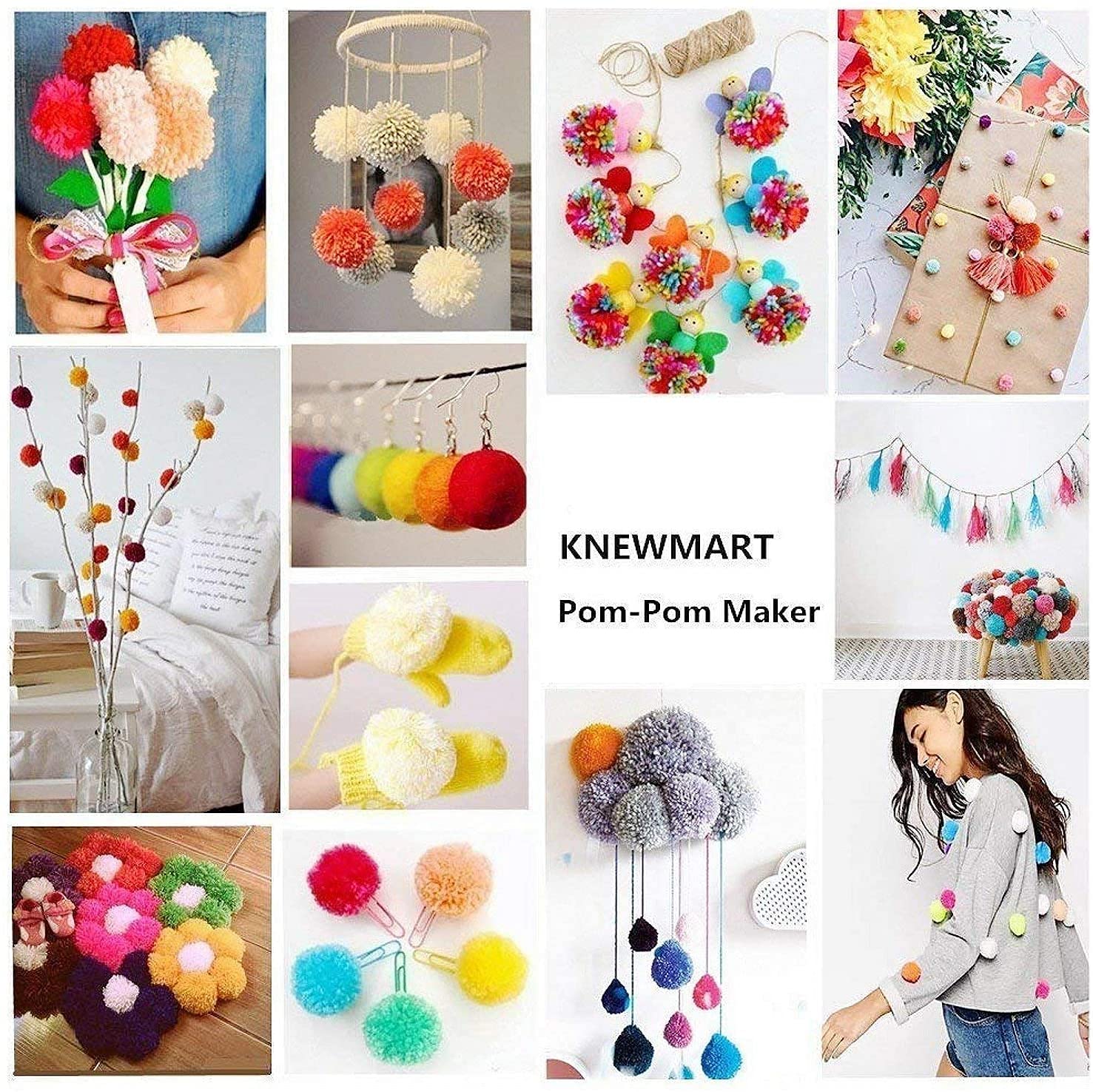 Pompom Maker, EFly 4 Pcs Different Sizes Pom-pom Maker Fluff Ball Weaver Needle Craft DIY Wool Knitting Craft Tool Set for Kids and Adult