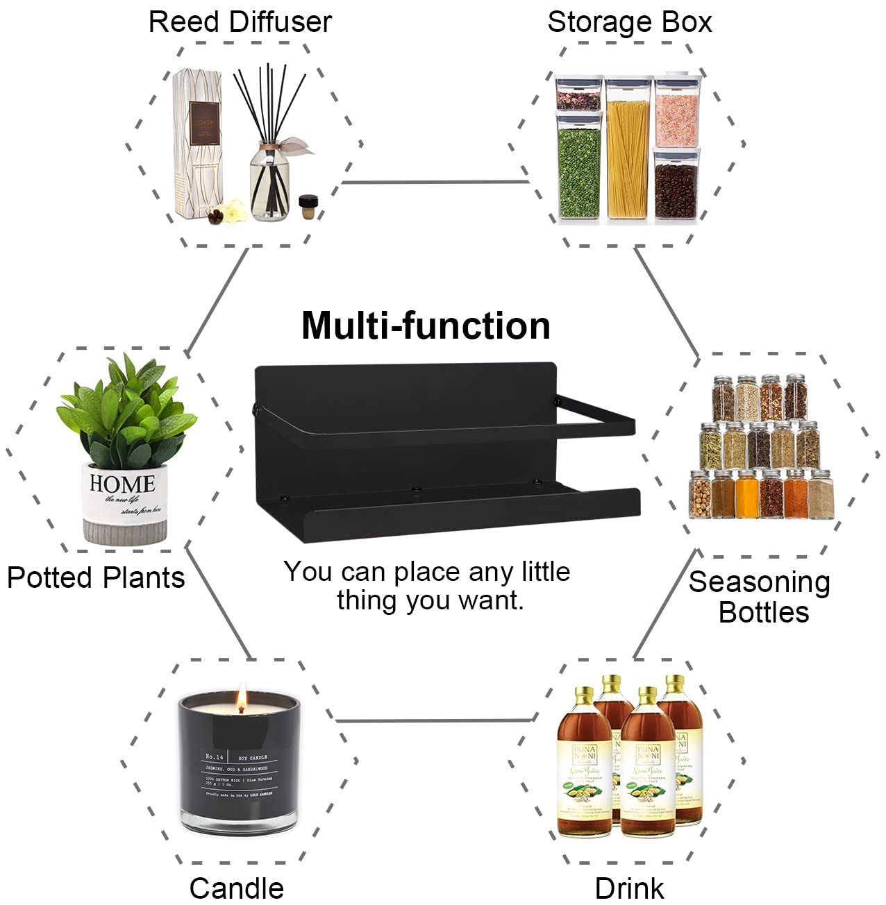 Derkniel 2 Pack Magnetic Spice Rack Organizer for Refrigerator, Magnet Fridge Spice Shelf with Strong Magnet Back for Holding Seasoning, Jars, Bottles, Cans, Beverages (Black)