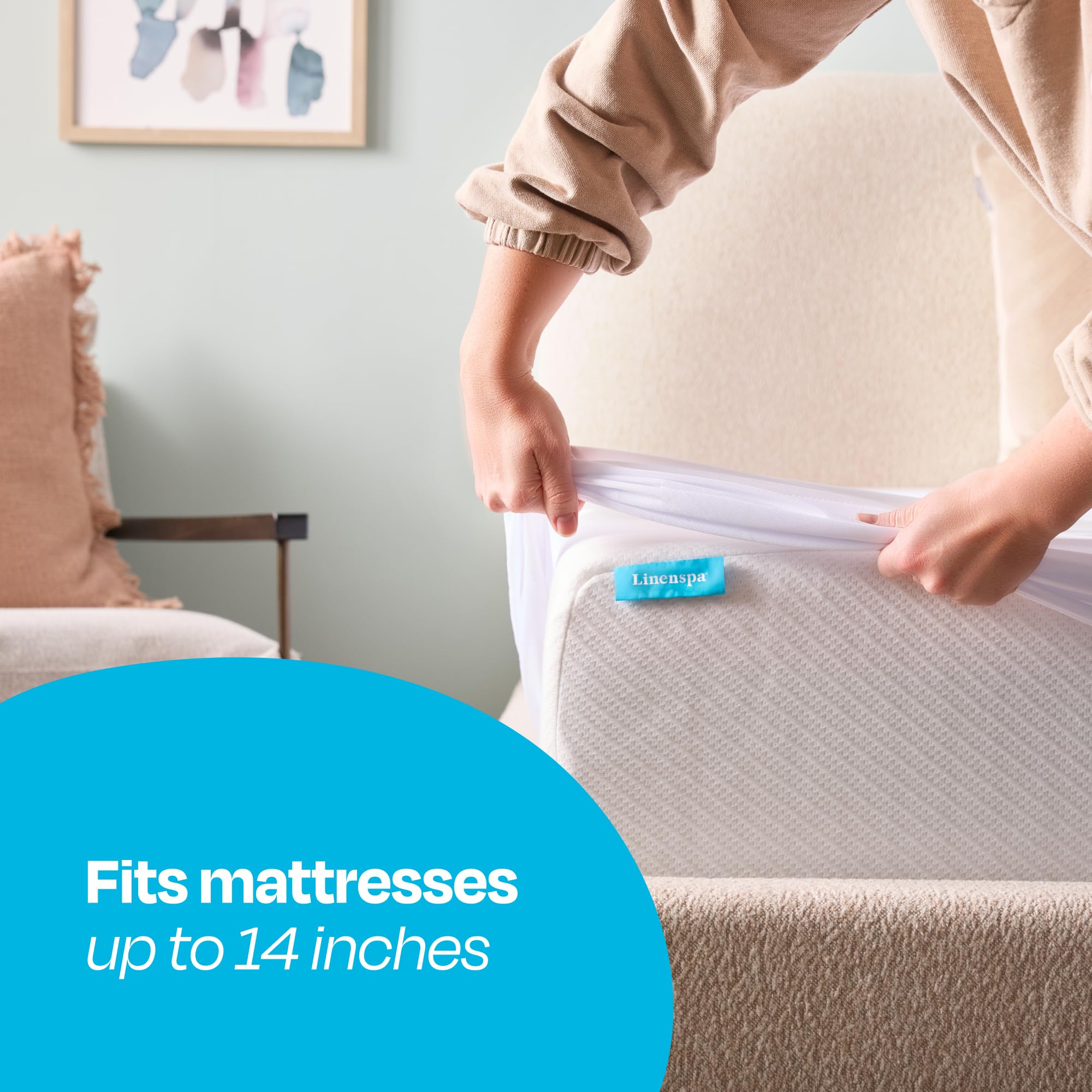 LINENSPA Premium Mattress Protector - White - Cal King Size - Breathable Polyester - Fitted Style - Waterproof Design - Machine Washable & Dryer Safe - Mattress Protector for Kids, Teens, and Adults