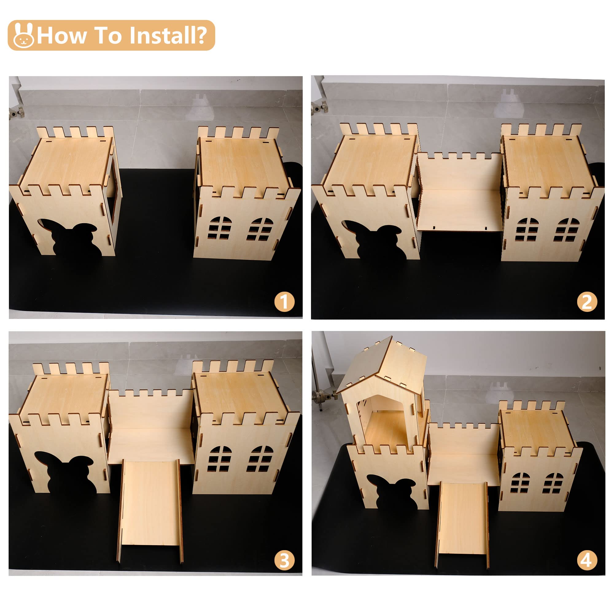 Extra Large Rabbit Castle Hideout Bunny House, Wooden Bunny Hideout for Indoor Rabbit Play Houses and Hideouts Nut Castle