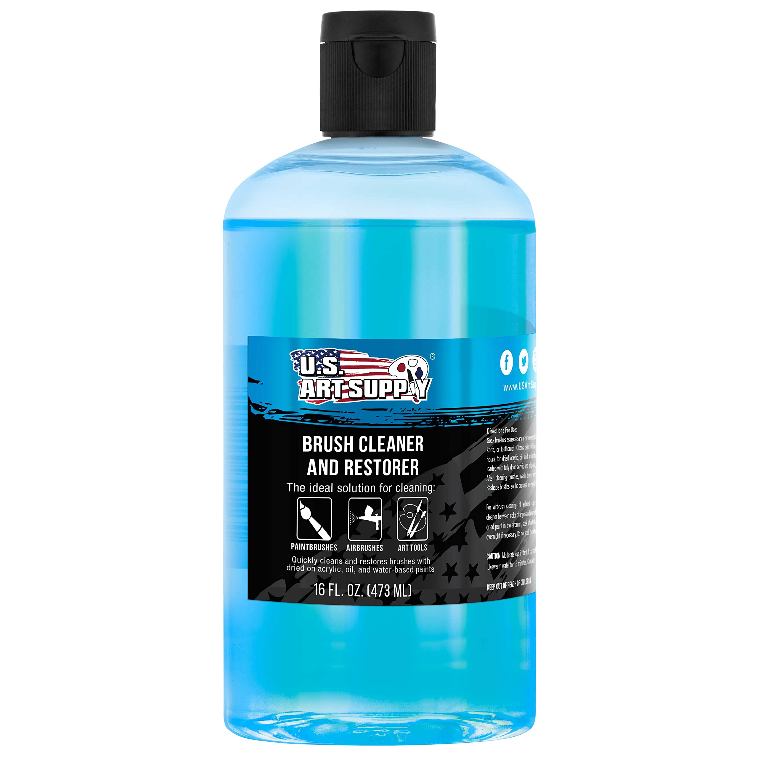 U.S. Art Supply Brush Cleaner and Restorer, 4 Ounce Bottle - Quickly Cleans Paint Brushes, Airbrushes, Art Tools - Cleaning Solution to Remove Dried On Acrylic, Oil and Water-Based Paint Colors