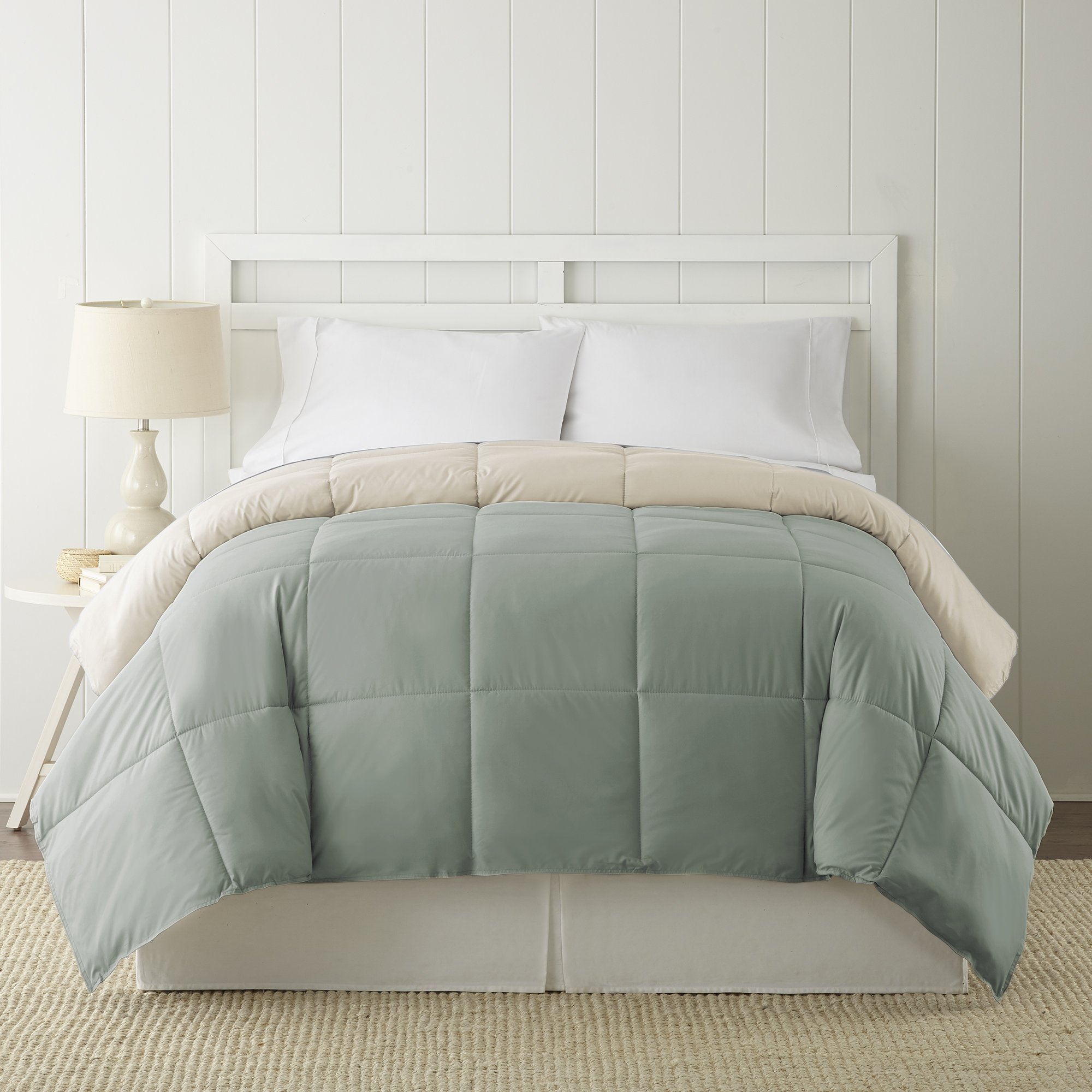 Modern Threads Down Alternative Microfiber Quilted Reversible Comforter & Duvet Insert - Soft, Comfortable Alternative To Goose Down - Bedding For All Seasons Seafoam/Almond Twin