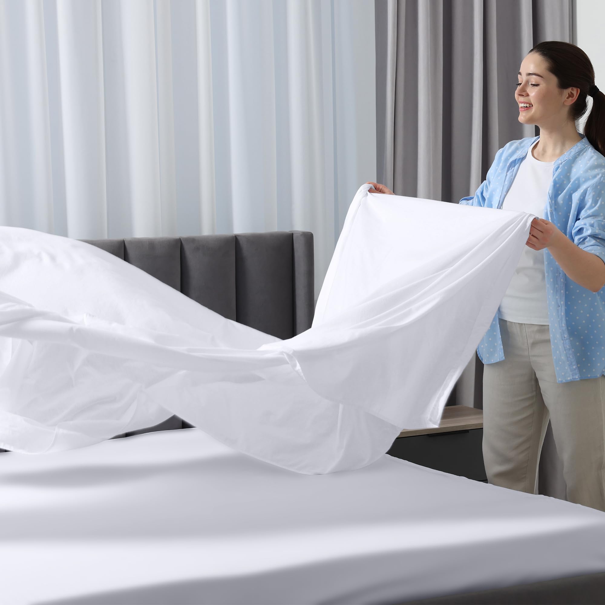 Royale Linens California King Flat Sheet - Ultra Soft Brushed 1800 Microfiber Flat Sheets Only - Wrinkle Free & Stain Resistant - Hotel Quality Top Sheet for Bed (King Cal, White)