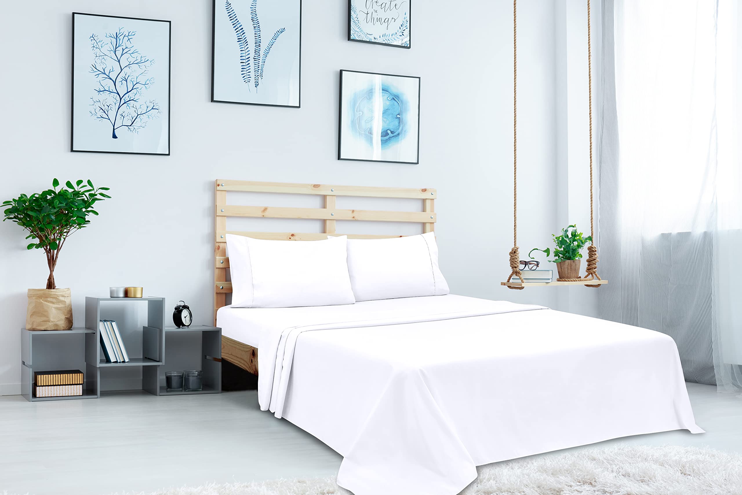 Royale Linens California King Flat Sheet - Ultra Soft Brushed 1800 Microfiber Flat Sheets Only - Wrinkle Free & Stain Resistant - Hotel Quality Top Sheet for Bed (King Cal, White)