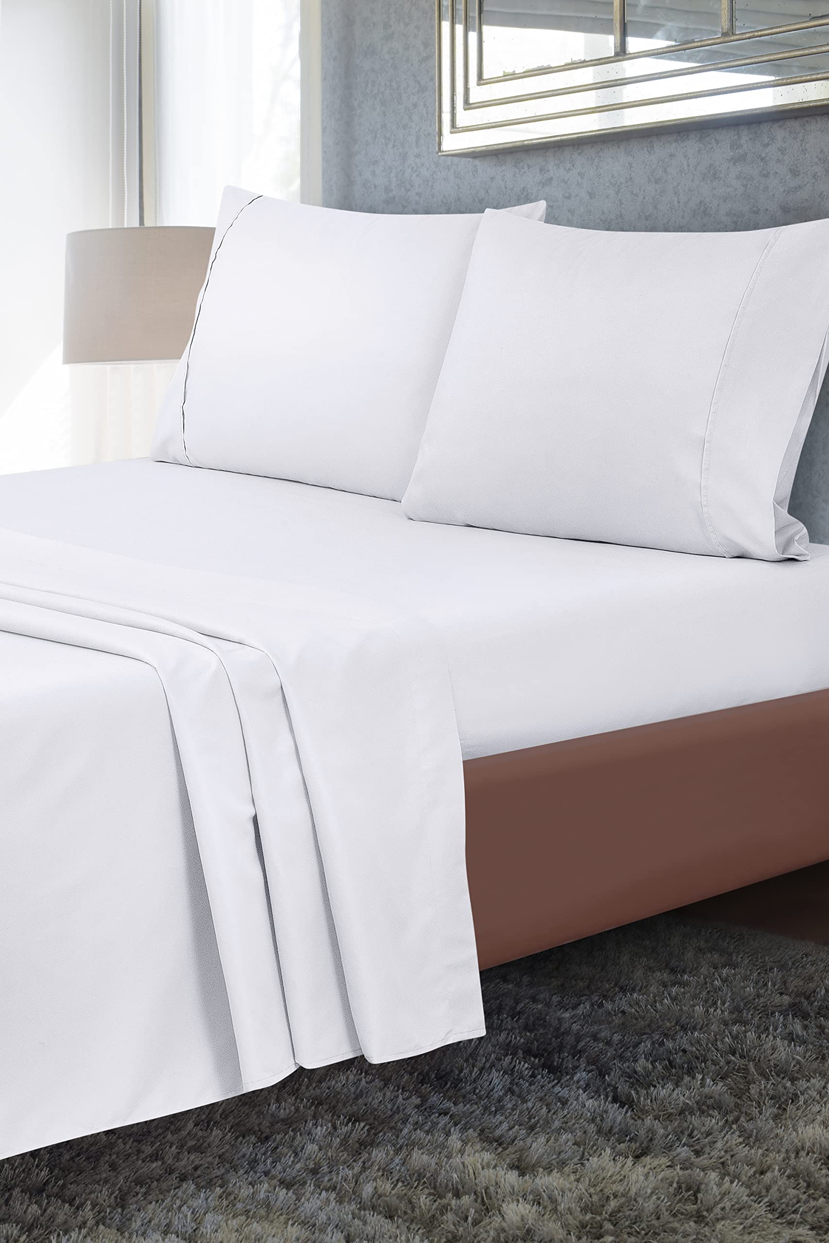 Royale Linens California King Flat Sheet - Ultra Soft Brushed 1800 Microfiber Flat Sheets Only - Wrinkle Free & Stain Resistant - Hotel Quality Top Sheet for Bed (King Cal, White)