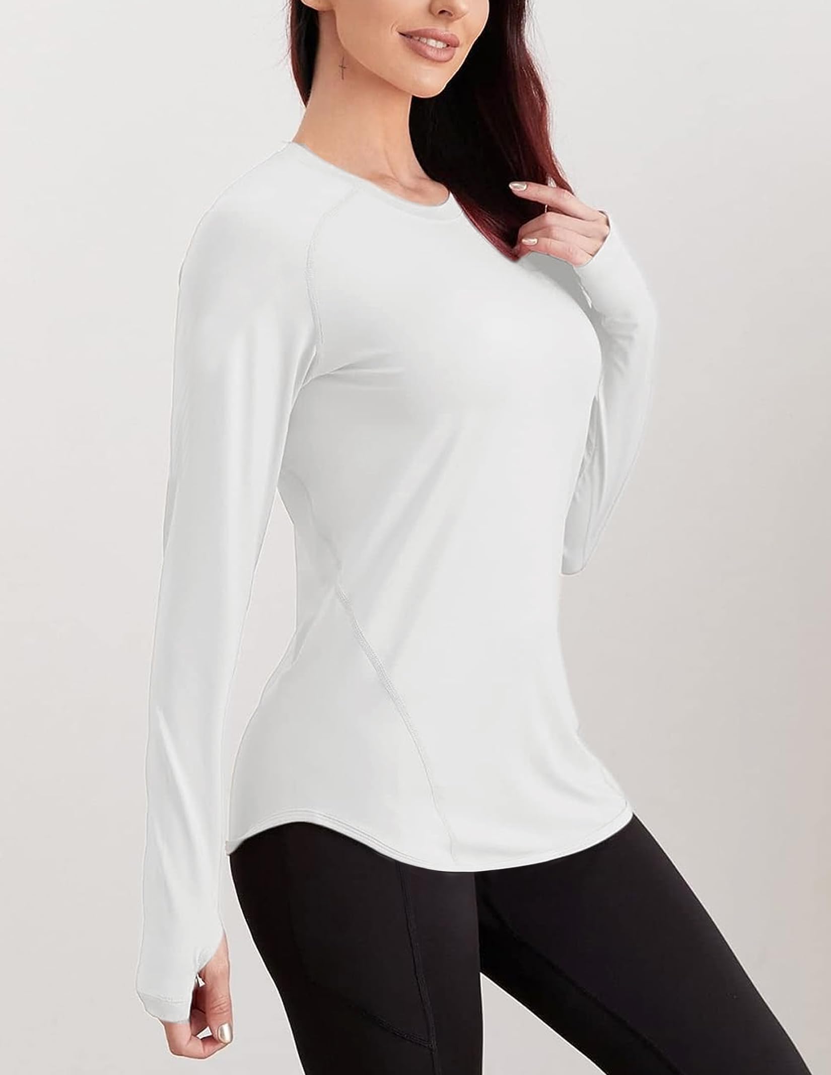 4-Pack: Womens Long Sleeve Athletic Tops with Thumb Holes – Dry Fit Active Crewneck Workout Tees (Set 1, Medium)