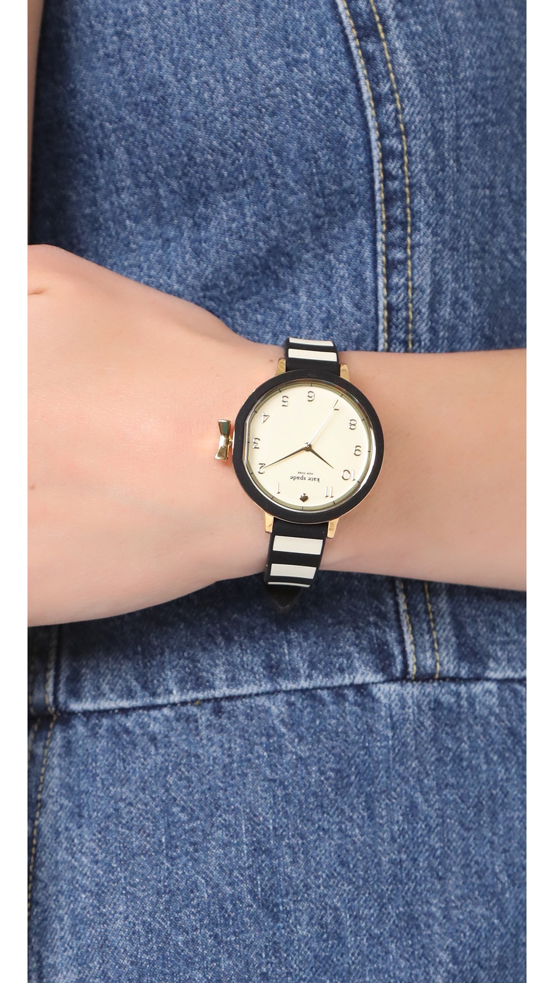 Kate Spade New York Women's Park Row Quartz Metal and Silicone Watch, Color: Black/Gold, Stripes (Model: KSW1313)