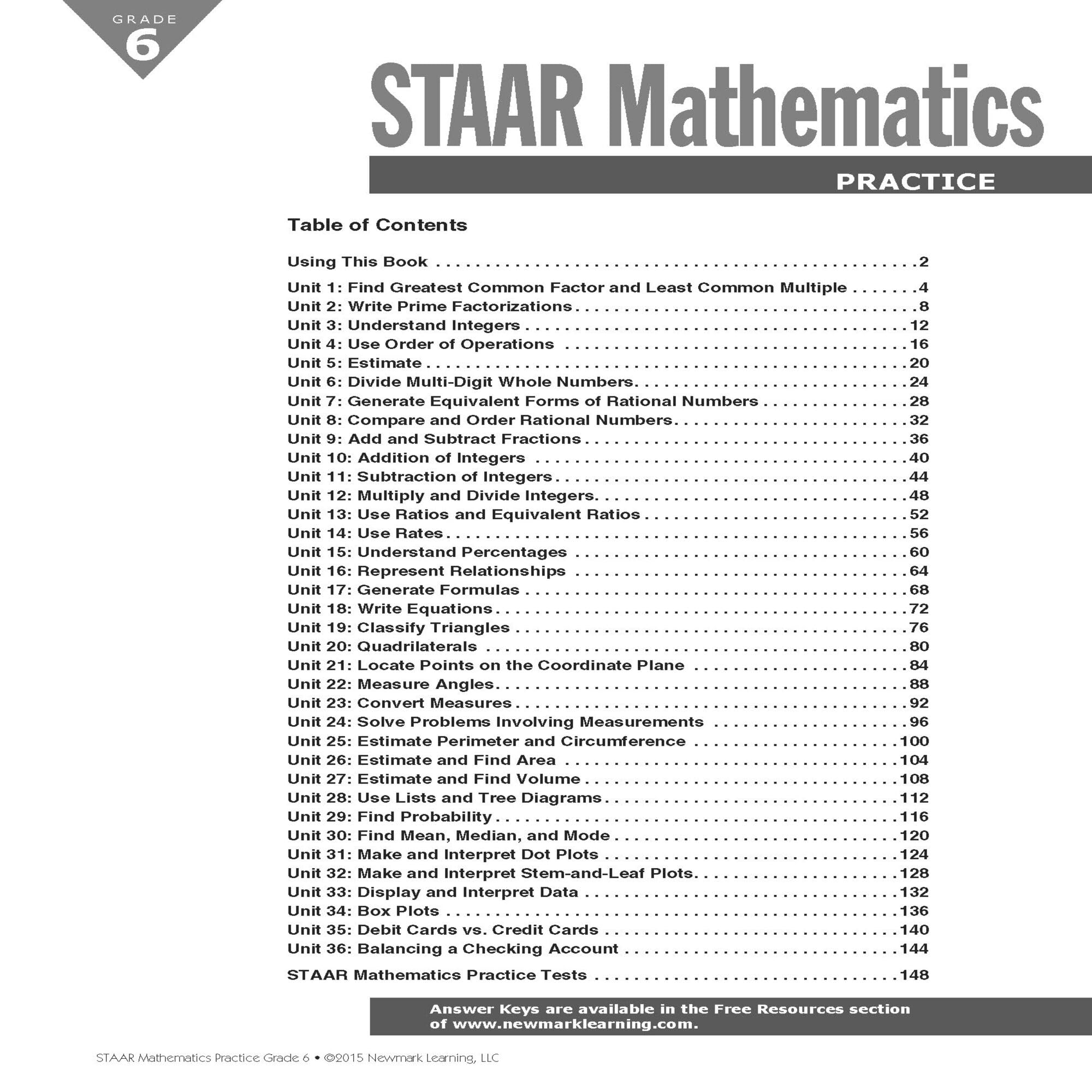 Staar Mathematics Practice Grade 6 II Teacher Resource