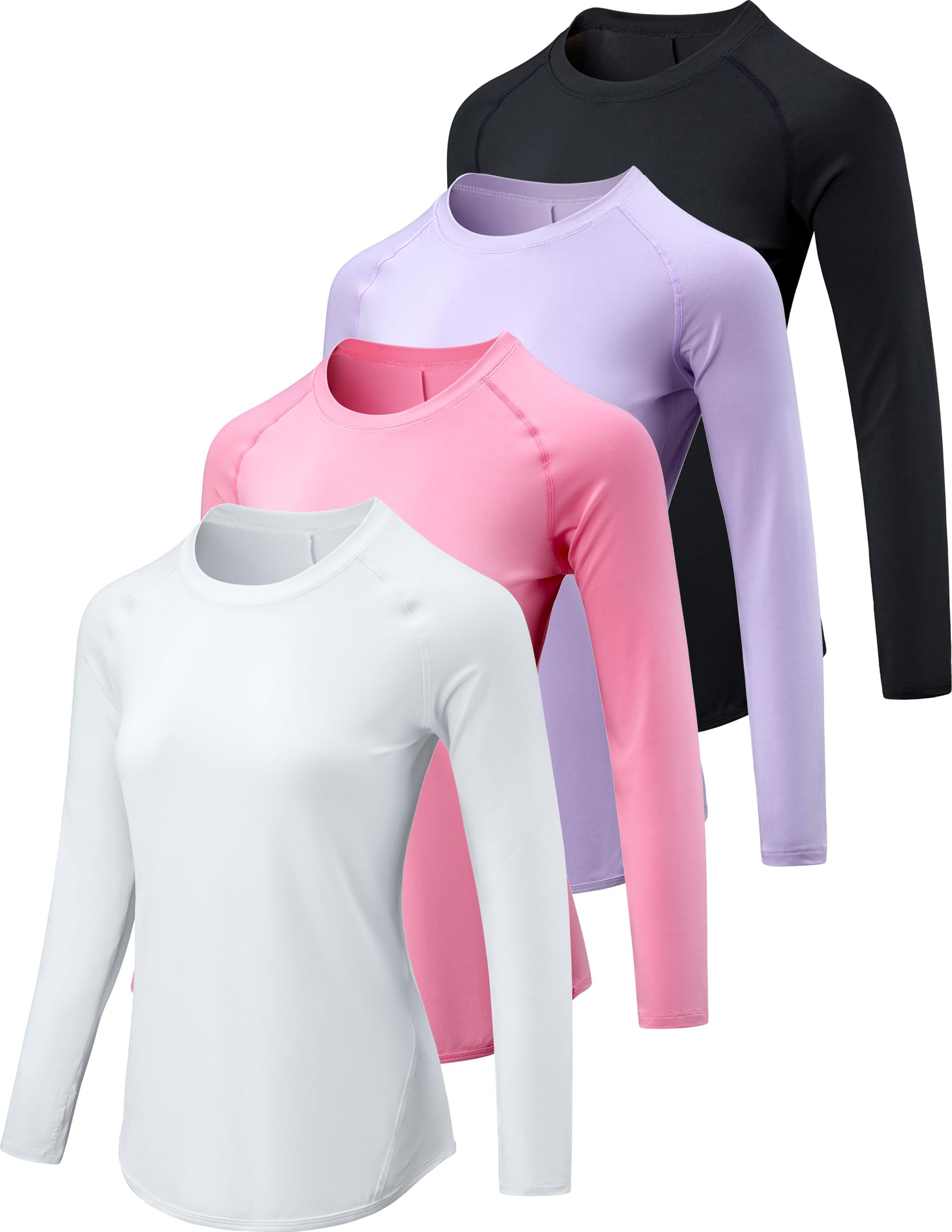 4-Pack: Womens Long Sleeve Athletic Tops with Thumb Holes – Dry Fit Active Crewneck Workout Tees (Set 1, Medium)