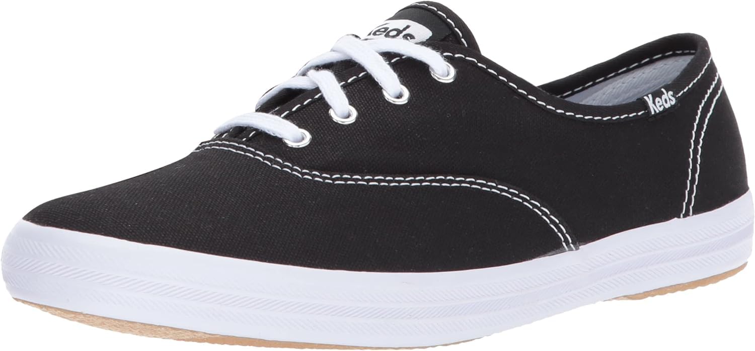 Keds Unisex Champion Lace Up Sneaker, Black Canvas, 9.5 Narrow US Women