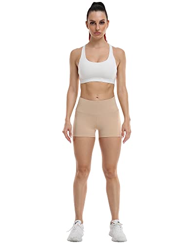 CHRLEISURE High Waisted Spandex Biker Shorts, Workout Booty Soft Yoga Shorts for Women (3" Nude, S)