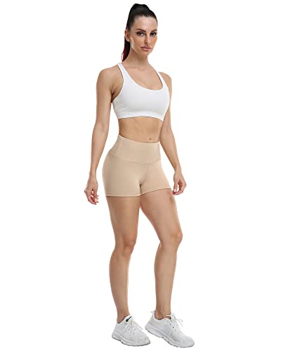CHRLEISURE High Waisted Spandex Biker Shorts, Workout Booty Soft Yoga Shorts for Women (3" Nude, S)