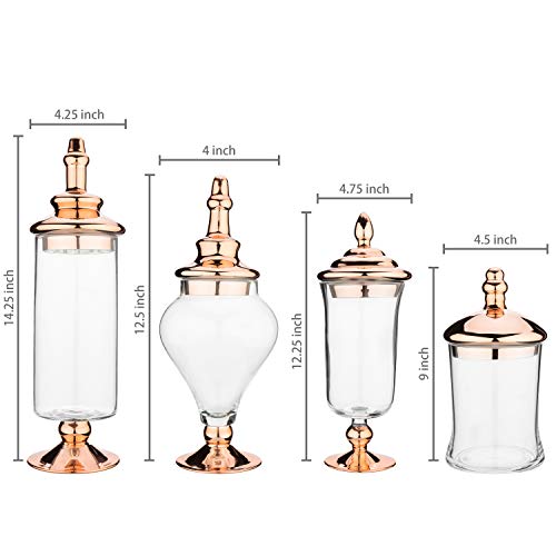 MyGift 4pcs Clear Glass Apothecary Jars with Metallic Copper-Tone Lids