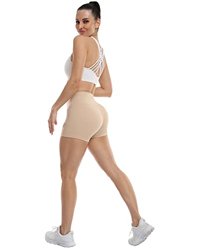 CHRLEISURE High Waisted Spandex Biker Shorts, Workout Booty Soft Yoga Shorts for Women (3" Nude, S)