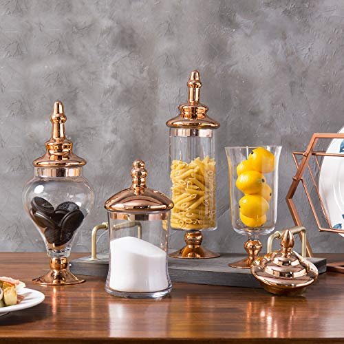MyGift 4pcs Clear Glass Apothecary Jars with Metallic Copper-Tone Lids